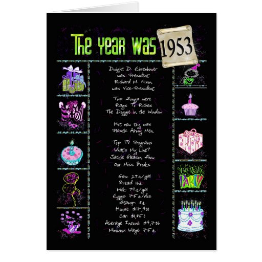 1953 Birthday Year Fun Trivia Greeting Card | Zazzle 1953 Birthday Year Fun Trivia Greeting Card | Zazzle