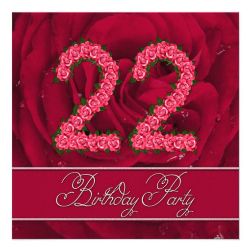 22nd Birthday Party Invitation With Roses Zazzle