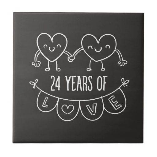 24th Anniversary Gift Chalk Hearts Tile Zazzle