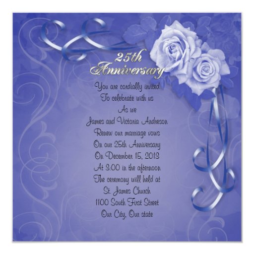 25th Wedding Anniversary Vow Renewal Blue Roses 5 25 Square Invitation 25th-wedding-anniversary-vow-renewal-blue-roses-5-25-square-invitation