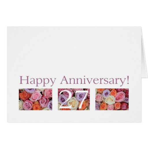 27th Wedding Anniversary Card Pastel Roses Zazzle