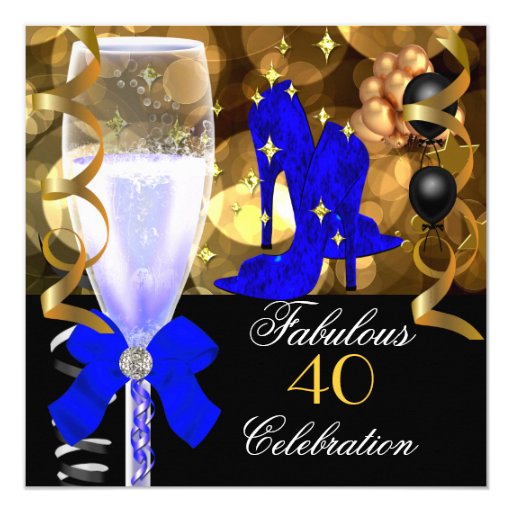 40 And Fabulous Royal Blue Black Gold Birthday Party Invitation Zazzle