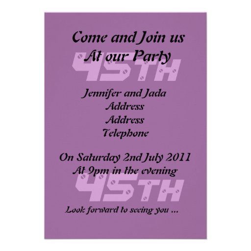45th Birthday Party Invitation 13 Cm X 18 Cm Invitation Card Zazzle