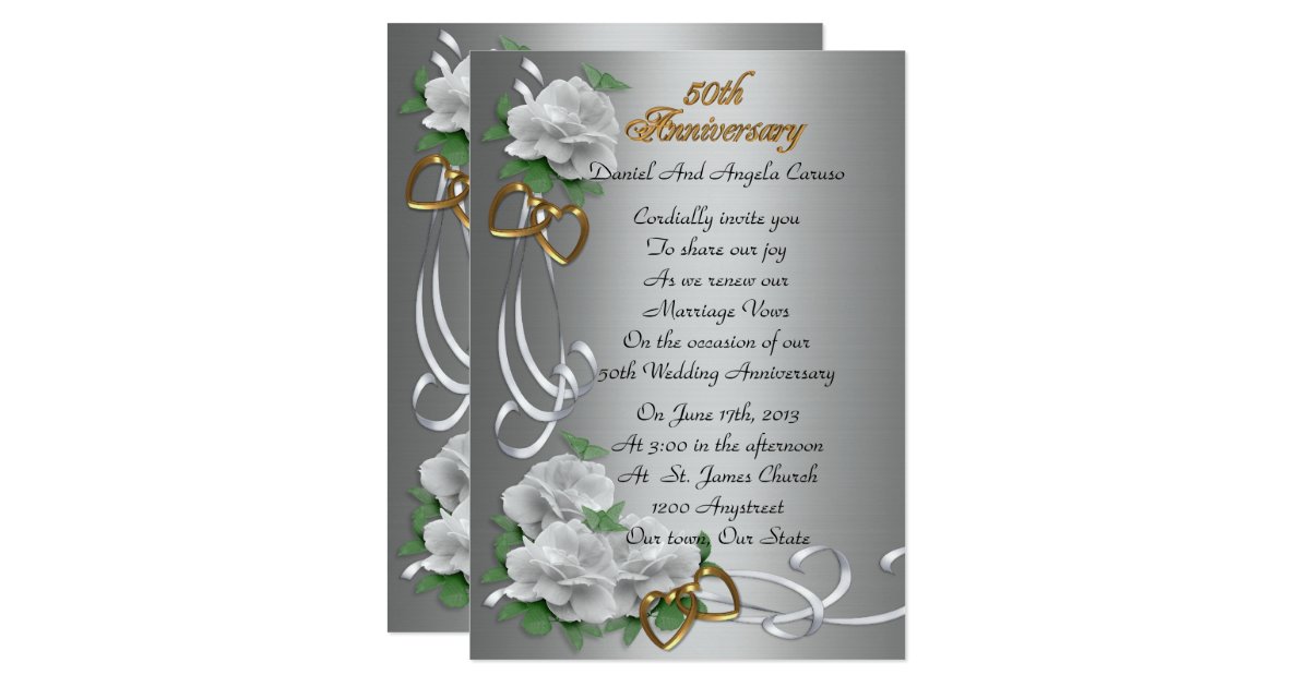 50th Wedding Anniversary Vow Renewal White Roses Card Zazzle 50th Wedding Anniversary Vow Renewal White Roses Card Zazzle