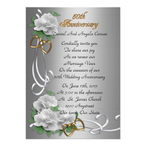 50th Wedding Anniversary Vow Renewal White Roses 5x7 Paper Invitation 50th Wedding Anniversary Vow Renewal White Roses 5x7 Paper Invitation