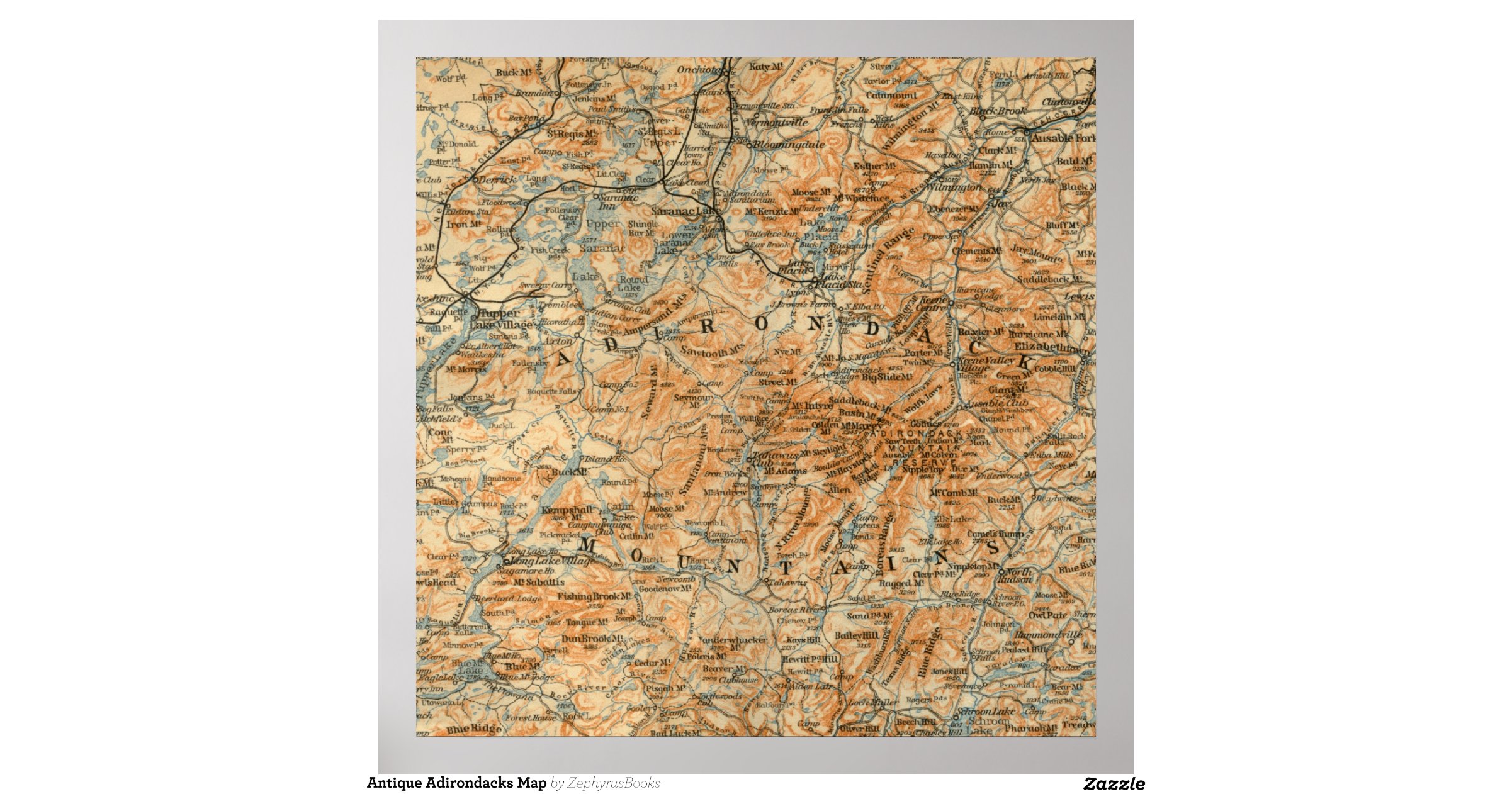 Antique Adirondacks Map Poster | Zazzle Antique Adirondacks Map Poster | Zazzle