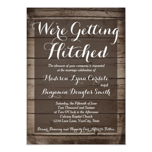 Antique Wood Getting Hitched Wedding Invitations Zazzle