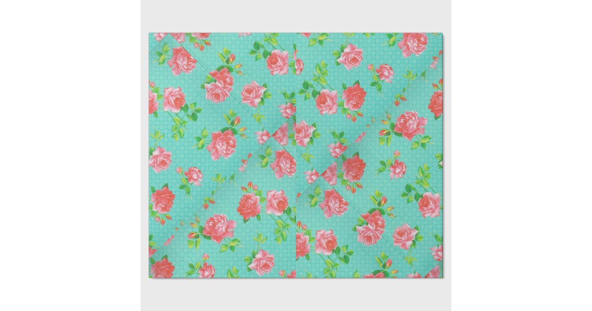 Aqua And Pink Floral Print Wrapping Paper Zazzle aqua-and-pink-floral-print-wrapping-paper-zazzle