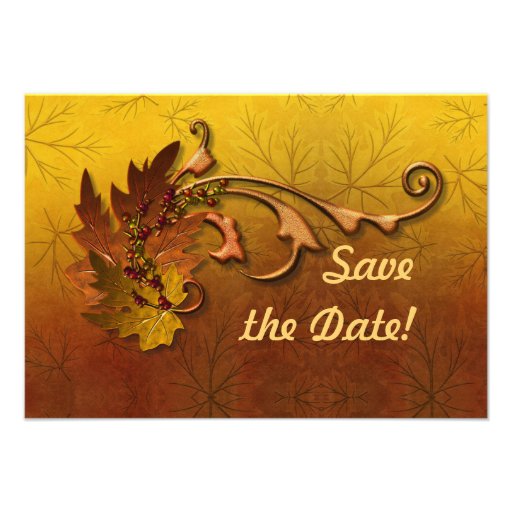 Autumn Leaves Fall Wedding Save The Date 3 5x5 Paper Invitation Card 