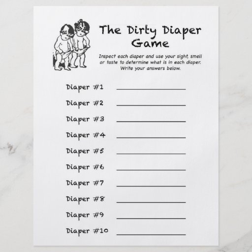 Dirty Diaper Game Template Free
