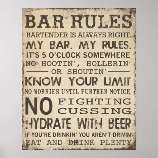 Bar Rules Poster Zazzle Bar Rules Poster Zazzle