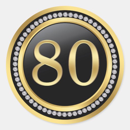Black And Gold Printed Diamonds 80th Birthday Classic Round Sticker