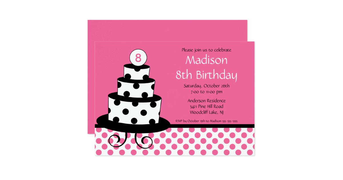 Black White And Pink Cake Birthday Invitation Zazzle