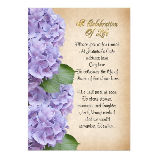 Celebration Of Life Invitation Hydrangea 5 X 7 Invitation Card Zazzle