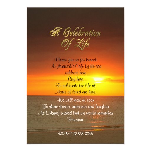 Celebration Of Life Invitation Sunset Zazzle