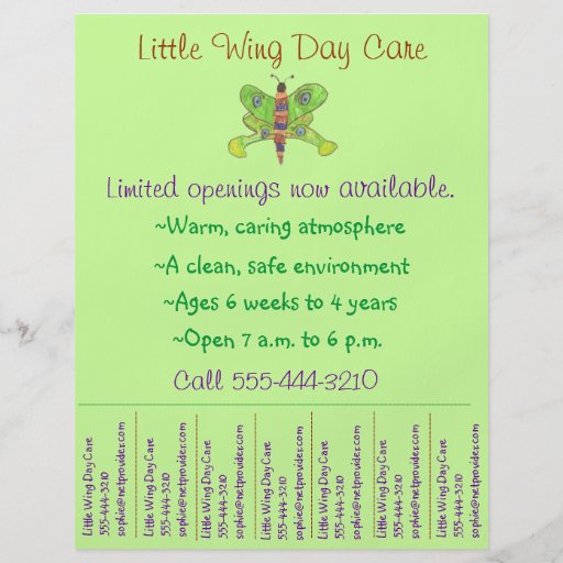 Child Care Flyer Day Care Flyer W Tear off Info