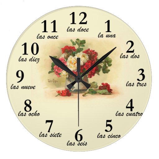 Clock With Vintage Image And Numbers In Spanish Zazzle