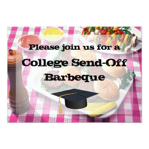 College Send off Party BBQ Burgers Pink Tablecloth Personalized college-send-off-party-bbq-burgers-pink-tablecloth-personalized