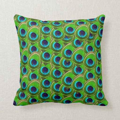 Cute Bright Blue And Green Peacock Print Throw Pillow