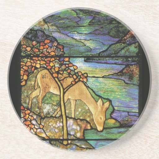 Deer At Stream Tiffany Stained Glass Coaster Zazzle