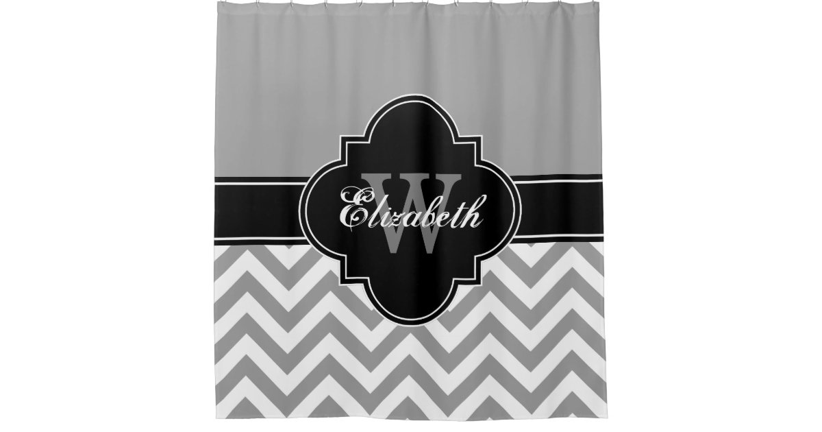 Dk Gray Wht Lg Chevron Black 1icbr Name Monogram Shower Curtain Zazzle