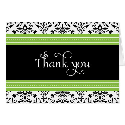 Elegant Green & Black Damask Thank You Card | Zazzle