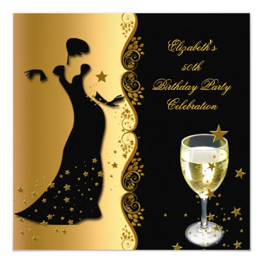 Elegant Lady 50th Birthday Party Gold Black Wine Card Zazzle