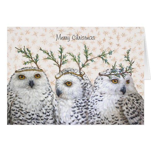 Festive owls on snow Christmas card | Zazzle