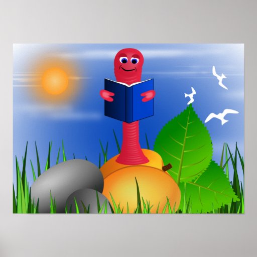 Fun Cute Book Worm Bookworm Poster Print | Zazzle