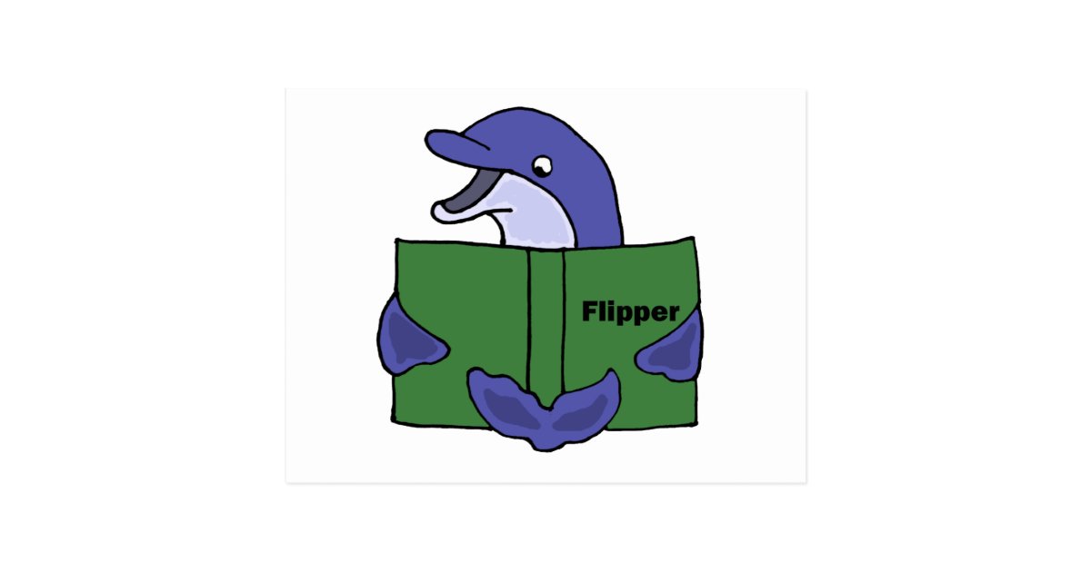 Funny Dolphin Reading Book Cartoon Postcard Zazzle