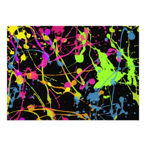 Glow Neon Paint Splatter Birthday Party Invitation Custom Announcements