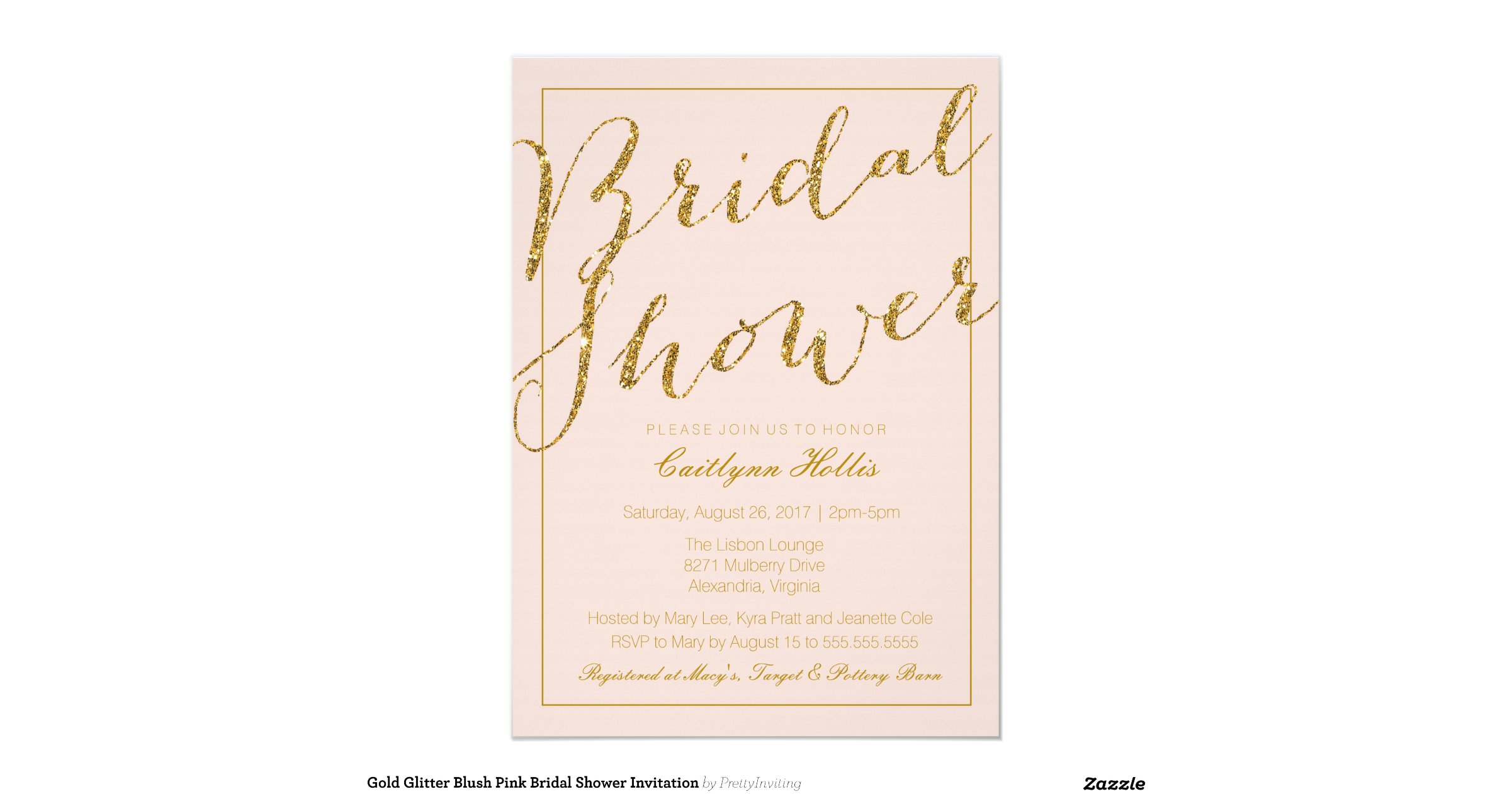 Gold Glitter Blush Pink Bridal Shower Invitation