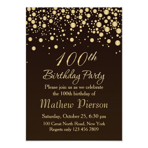 Golden Confetti 100th Birthday Party Invitation Zazzle Golden Confetti 100th Birthday Party Invitation Zazzle