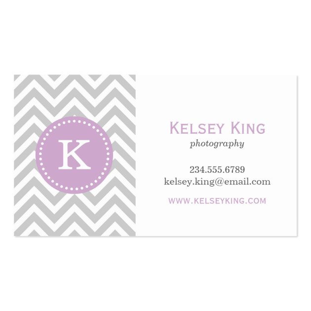 Gray & Lilac Purple Chevron Custom Monogram Business Card