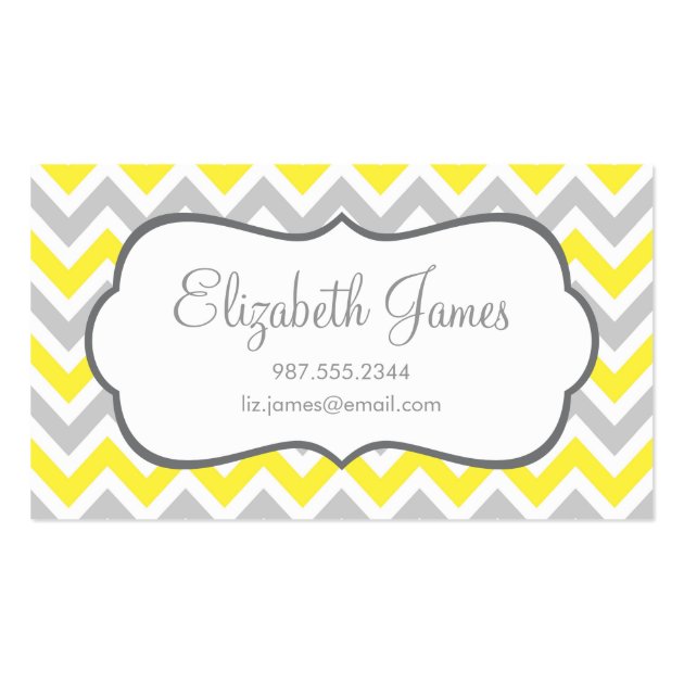 Gray & Yellow Colorful Chevron Stripes Business Card