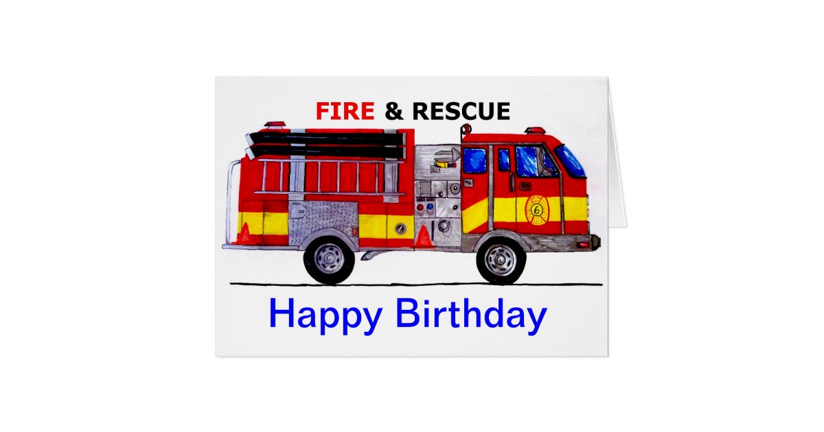 Happy Birthday Fire Truck Card Zazzle
