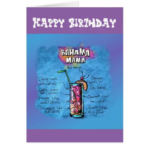 Happy Birthday Humor Bahama Mama Recipe Card Zazzle