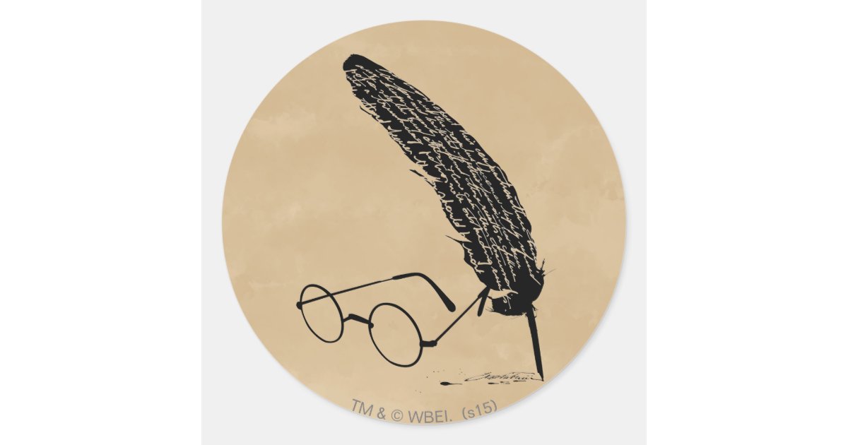 harry-potter-glasses-and-quill-classic-round-sticker-zazzle