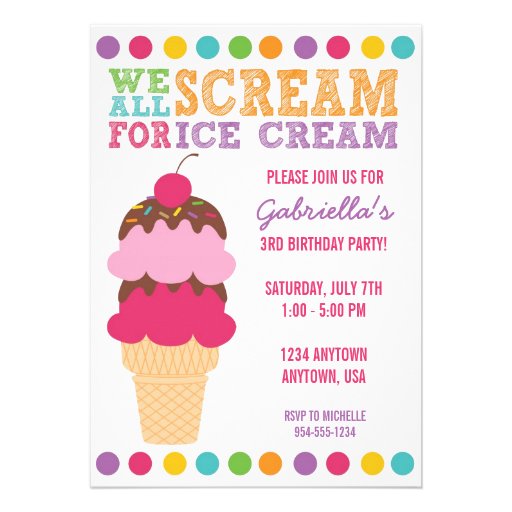 Ice Cream Birthday Invitation 5 X 7 Invitation Card Zazzle
