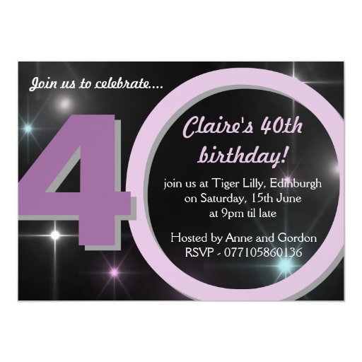 Ladies Pink Purple Fortieth 40th Birthday Party Personalised
