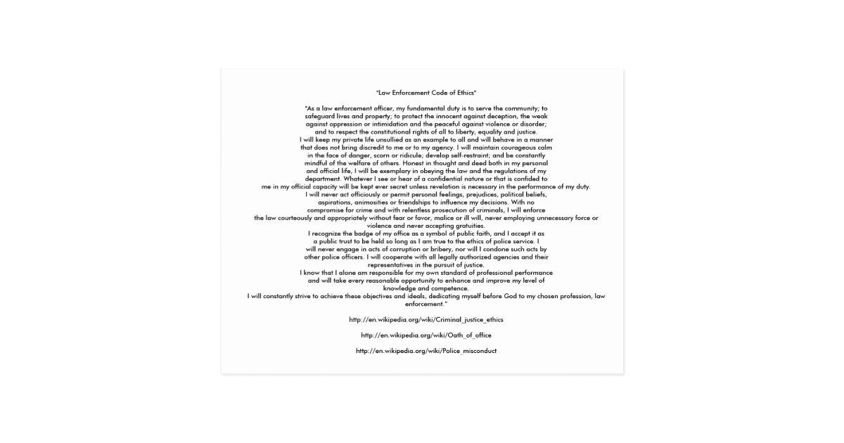 LAW ENFORCEMENT CODE OF ETHICS POSTCARD Zazzle law-enforcement-code-of-ethics-postcard-zazzle