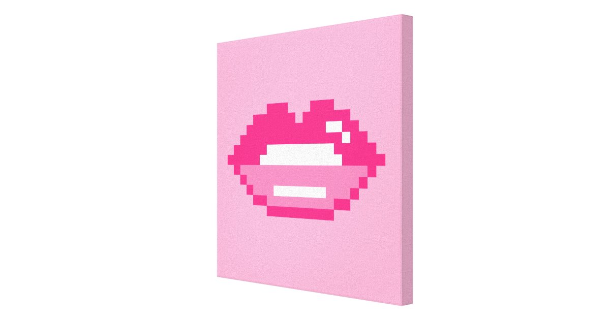 Modern pink lips kiss pixel art canvas print | Zazzle
