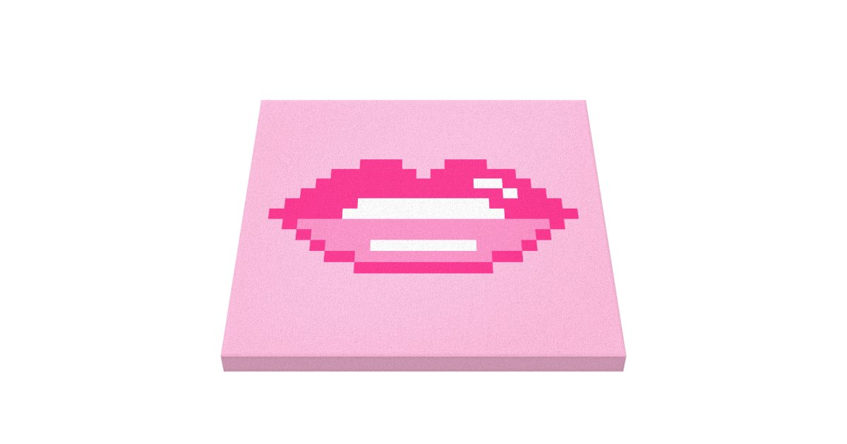 Modern pink lips kiss pixel art canvas print | Zazzle Modern pink lips kiss pixel art canvas print | Zazzle