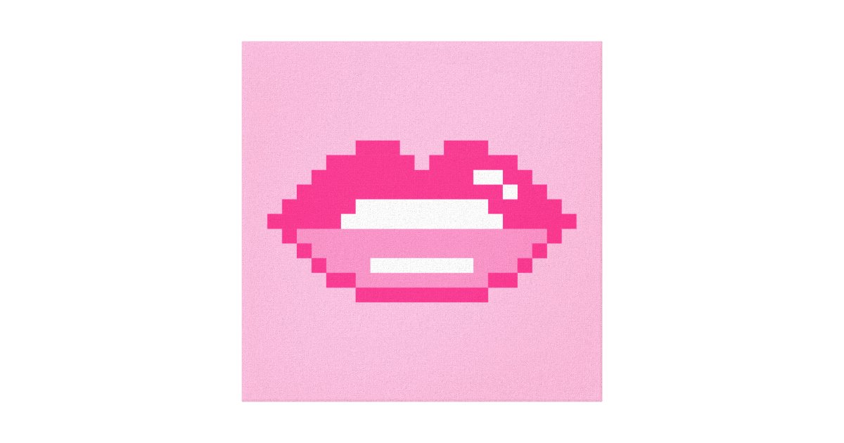 Modern pink lips kiss pixel art canvas print | Zazzle Modern pink lips kiss pixel art canvas print | Zazzle