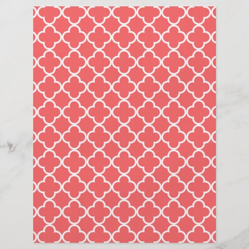 Moroccan Coral White Quatrefoil Pattern Flyer Zazzle