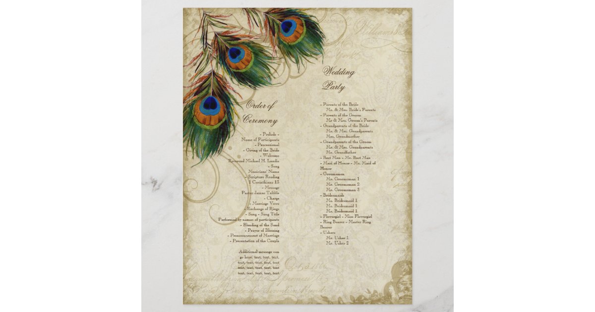 Peacock Wedding Program Paper