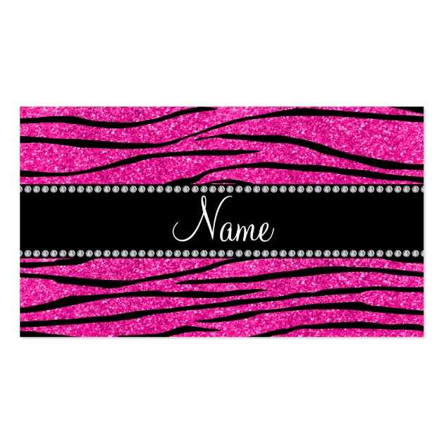 Personalize name neon hot pink glitter zebra strip business card