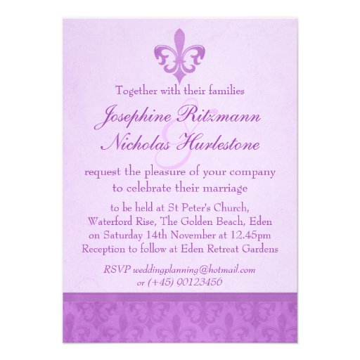 Photo Fleur De Lis Style Purple Wedding Invitation 4 5 X 6 25