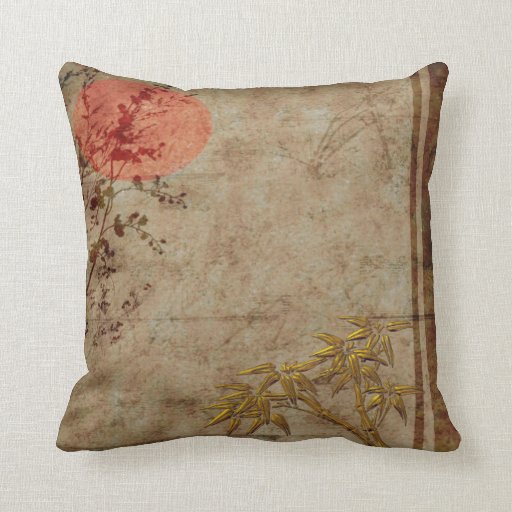 Pillows Asian Rustic Gold Red Bamboo Blossom Throw Pillows Zazzle