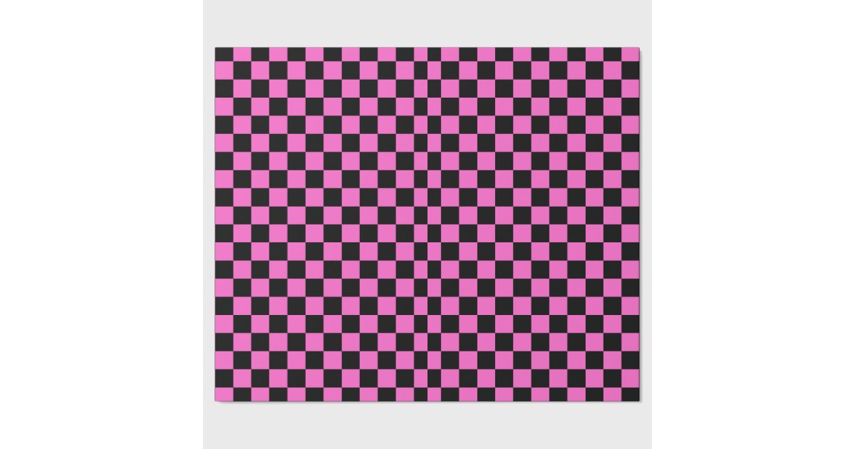 Pink and black checkered flag pattern wrapping wrapping paper | Zazzle